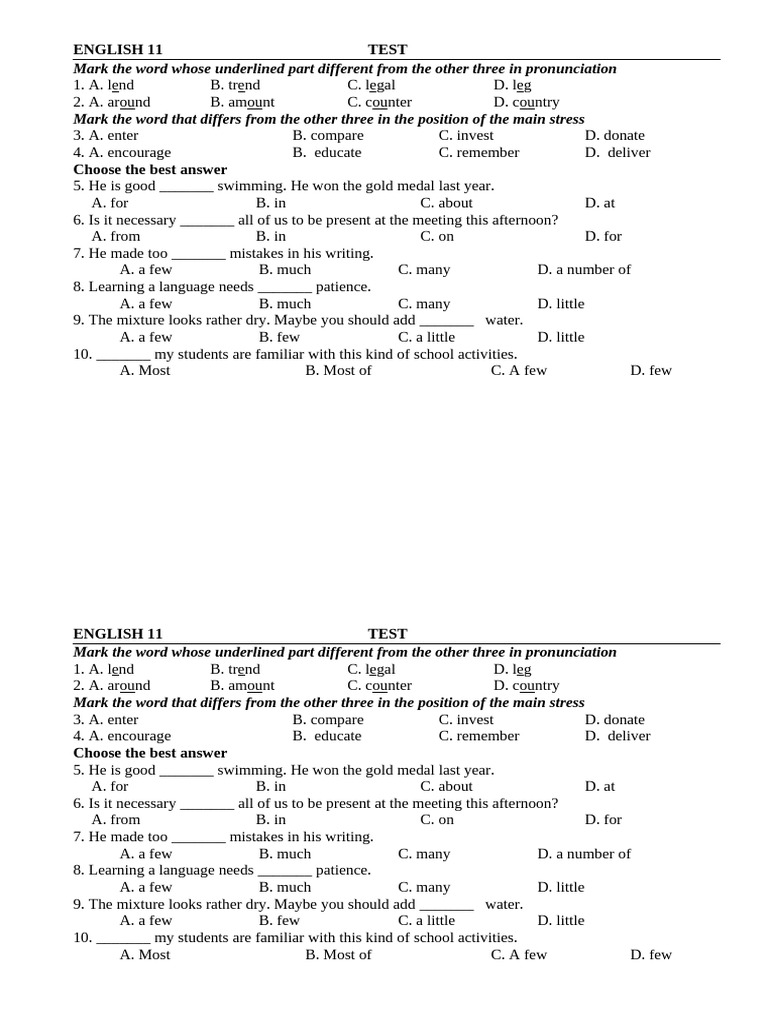 ENGLISH 11-TEST | PDF | Cognition | Linguistics