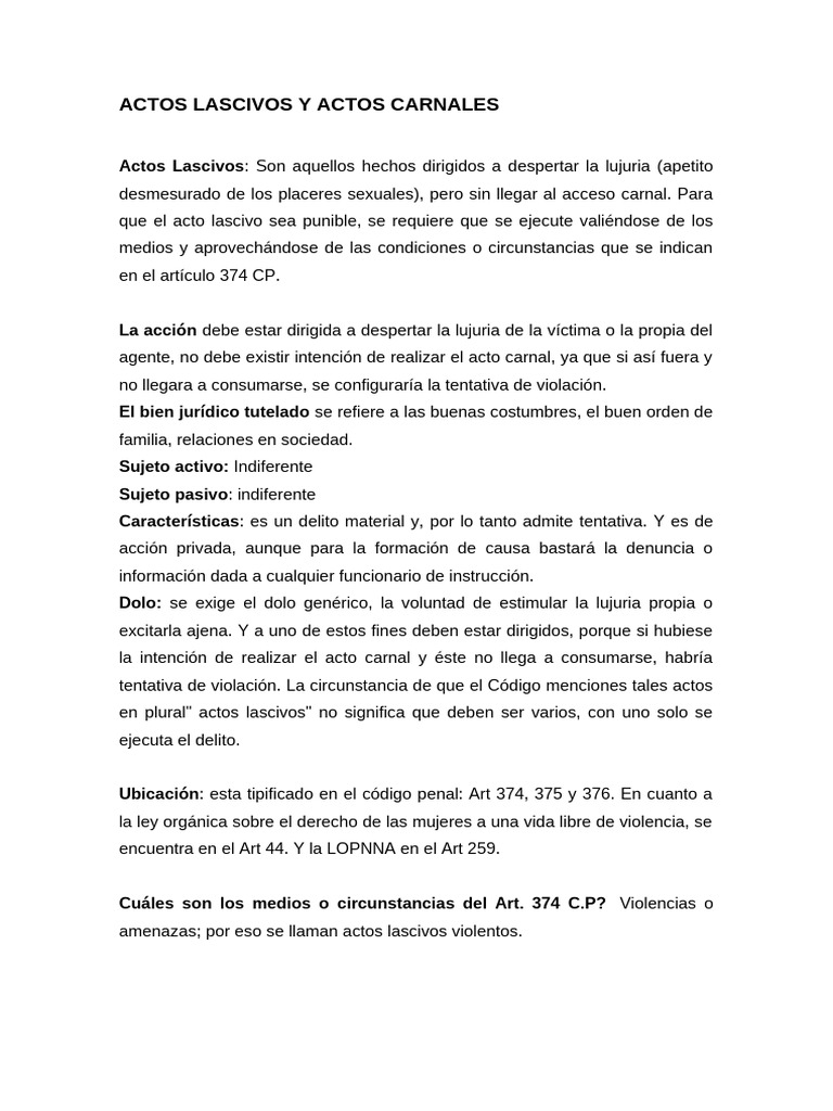 Actos Lascivos y Actos Carnales | PDF | Violación | Intención (Derecho ...