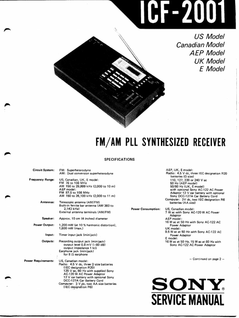 Sony Icf-2001 SM | PDF
