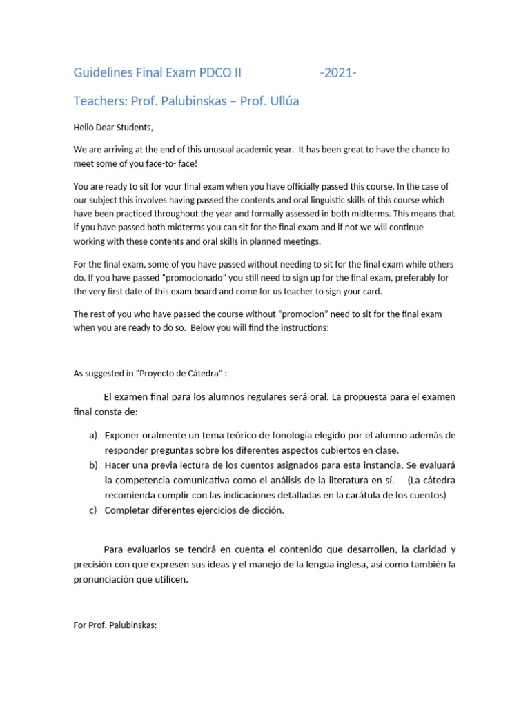 Guidelines Final Exam PDCO II -2021 | PDF