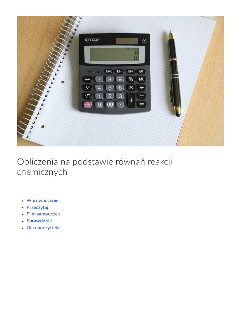 Obliczenia Na Podstawie Rownan Reakcji Chemicznych | PDF