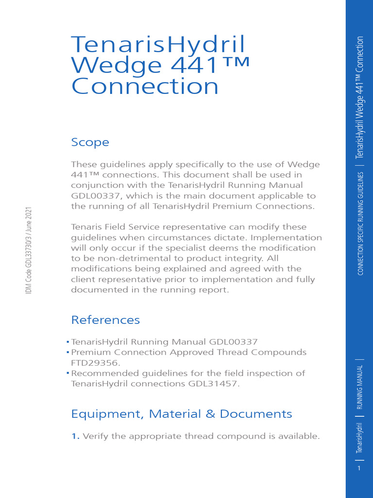 Tenarishydril Wedge 441™ Connection: Scope | PDF | Pipe (Fluid ...
