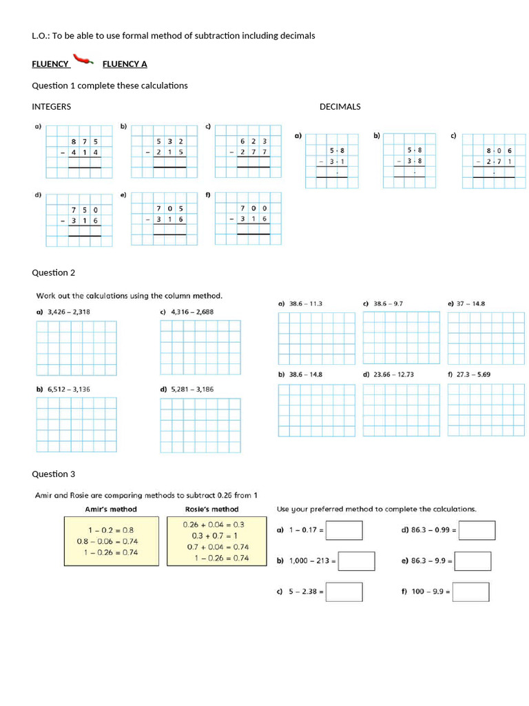 Year 7 Formal Methods of Subtraction Ws | PDF