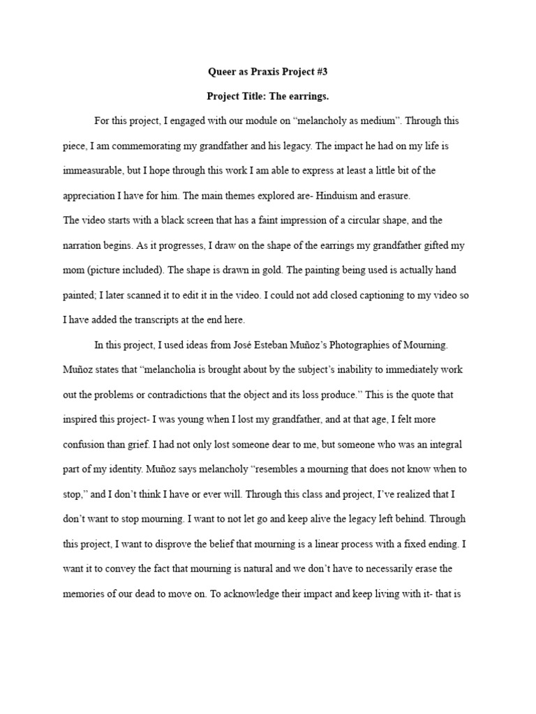 Queer As Praxis Project #3 Project Title: The Earrings. | PDF