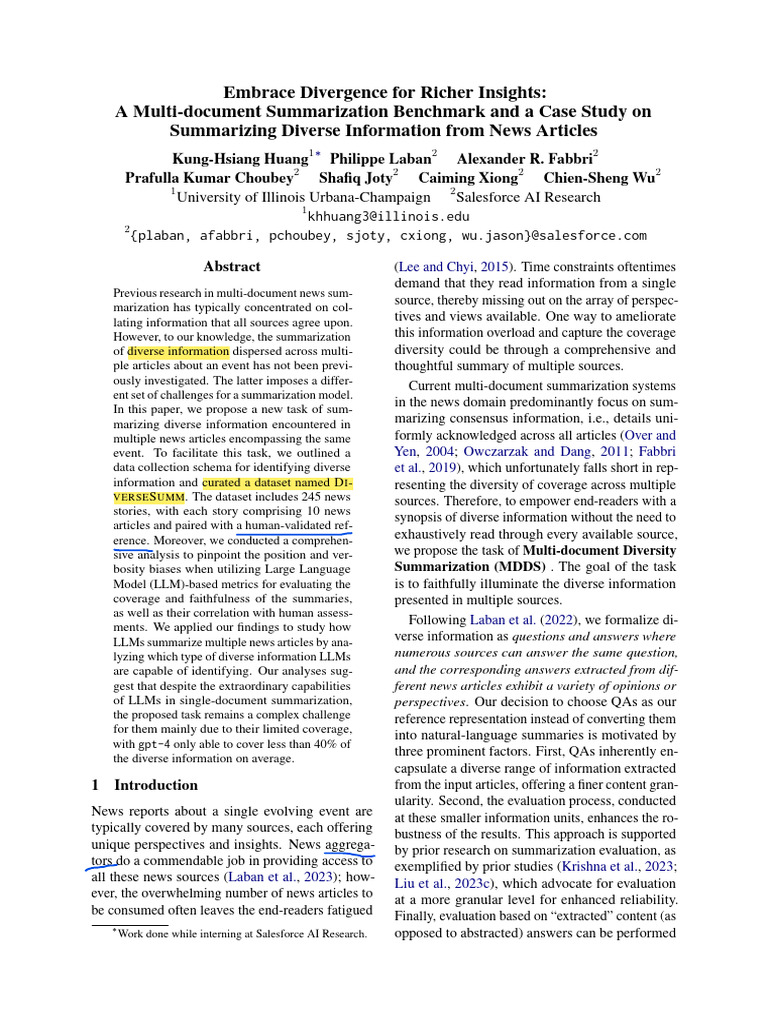 Multi-Document Diversity Summarization | PDF