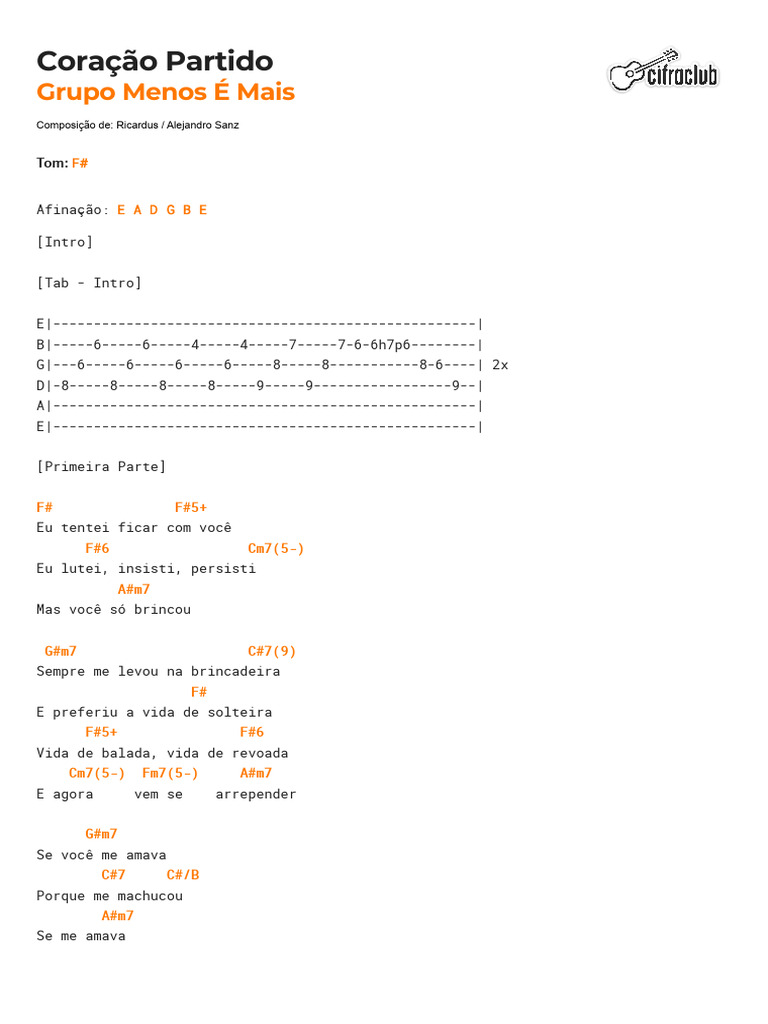 Cifra Club - Grupo Menos É Mais - Coração Partido | PDF | Música gravada