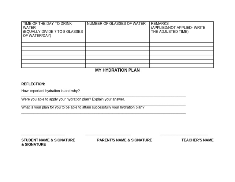 Hydration Plan Format | PDF