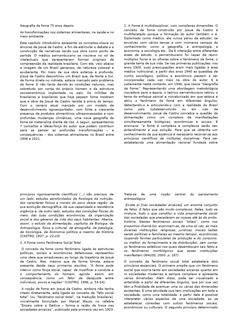 Geografia da Fome: 75 Anos de Reflexão | PDF | Sociologia | Sociedade
