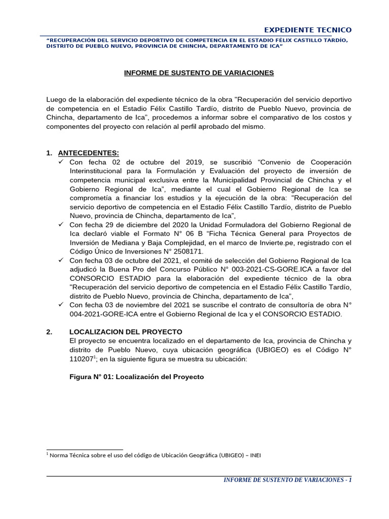 Informe Sustento de Variaciones Estadio | PDF