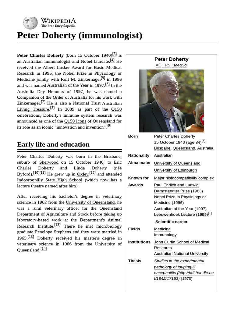 Peter Doherty (Immunologist) | PDF | Medical Specialties | Immunology