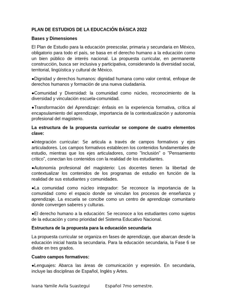 PLAN DE ESTUDIOS DE LA EDUCACIÓN BÁSICA 2022 | PDF | Plan de estudios ...