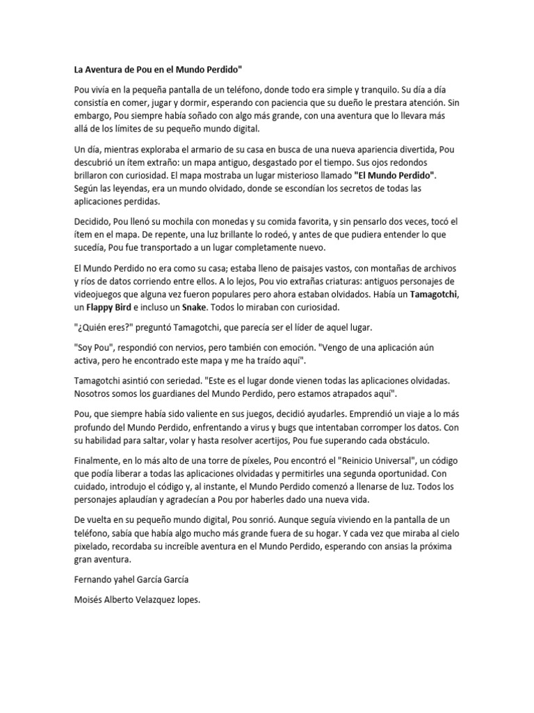 La Aventura de Pou en El Mundo Perdido | PDF