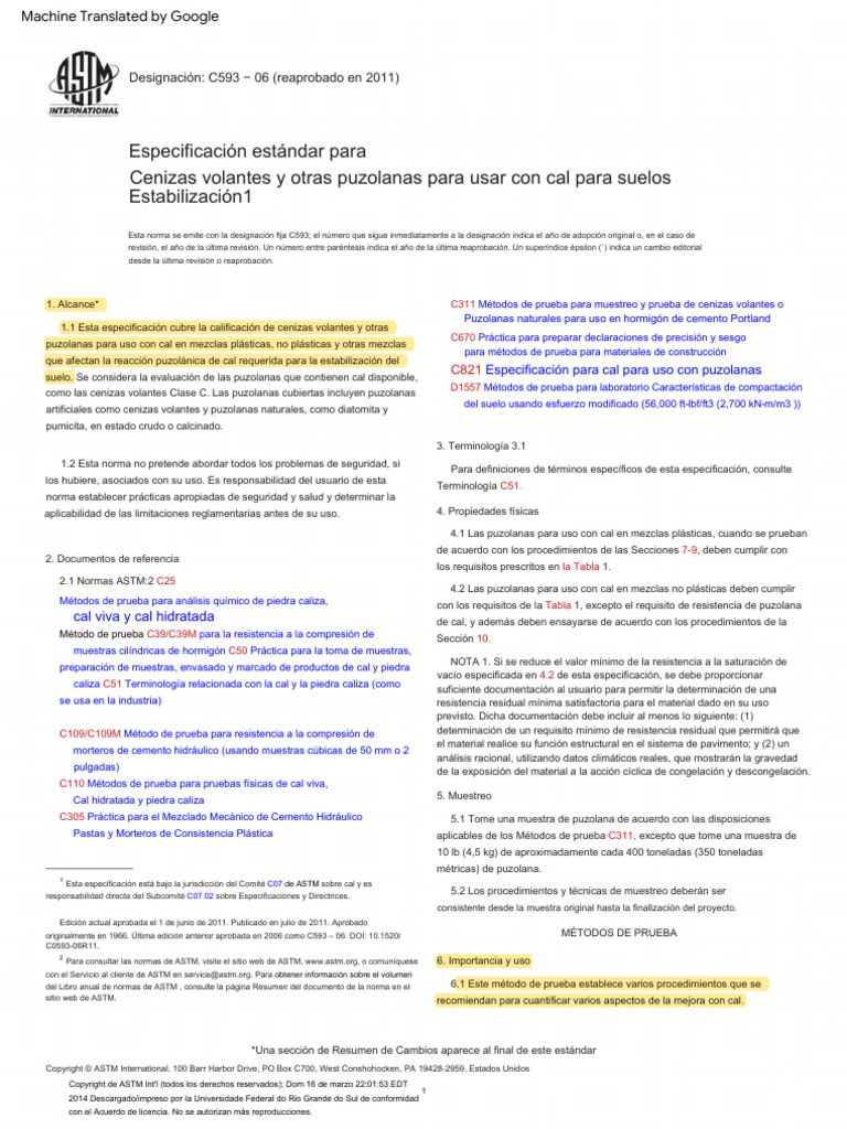 Astm C 593 06 Standard Specification For Fly Ash and Other Pozzolans ...
