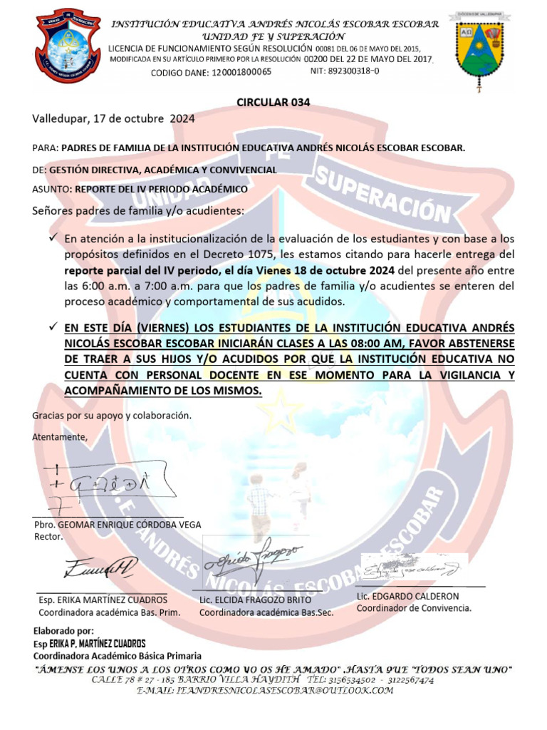 Circular - 034 Reporte III Periodo 2024 | PDF | Salud y bienestar