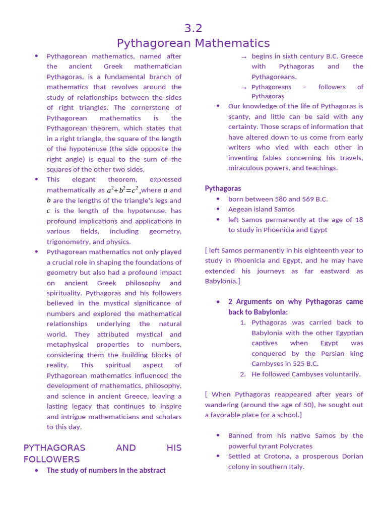 Group 10 - Pythagorean Mathematics (Outline) | PDF | Pythagoras | Geometry