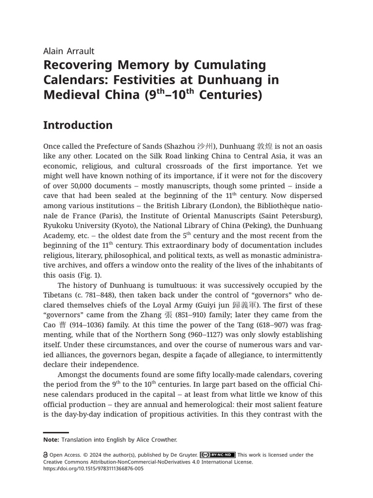 Recovering Memory by Cumulating Calendar | PDF | Social Science | History