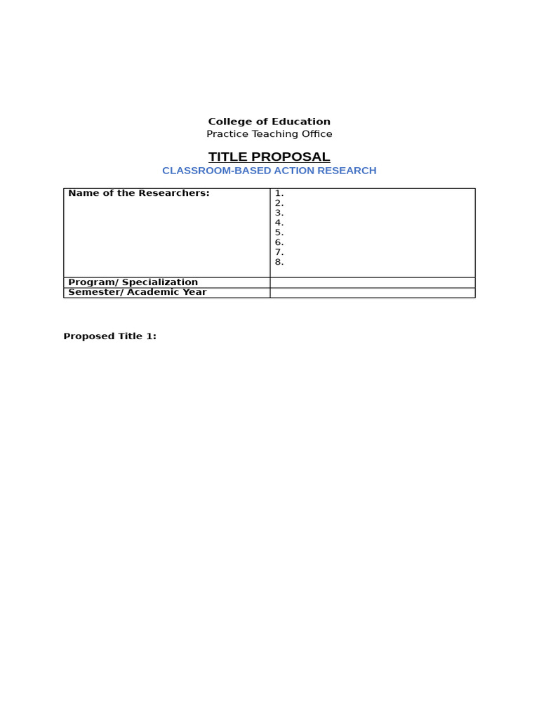 Cbar Title Proposal Form Pdf