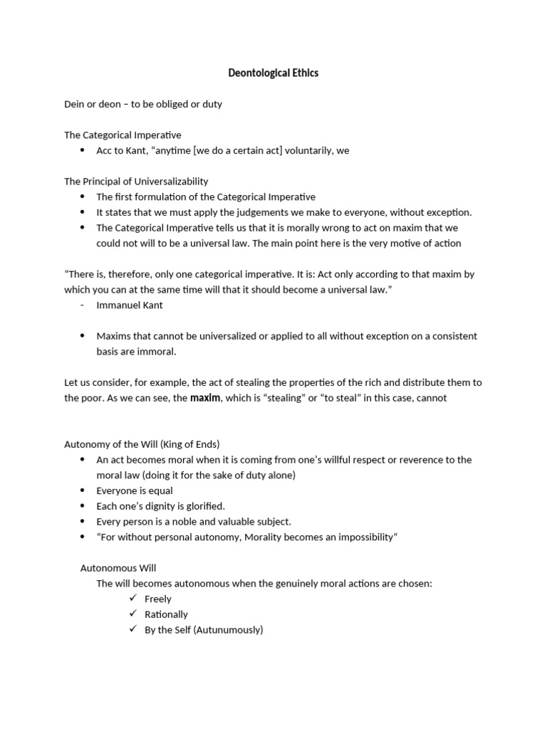 Deontological Ethics | PDF