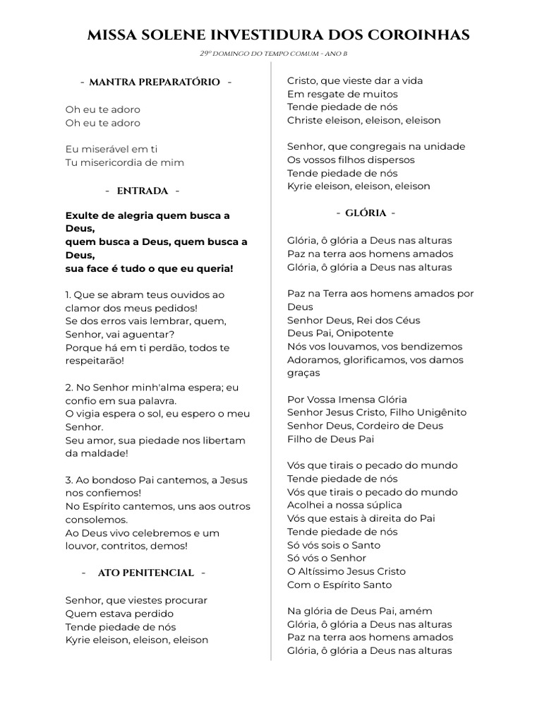 Missa Solone - Investidura Dos Coroinhas - Documentos Google | PDF | Deus | Amor