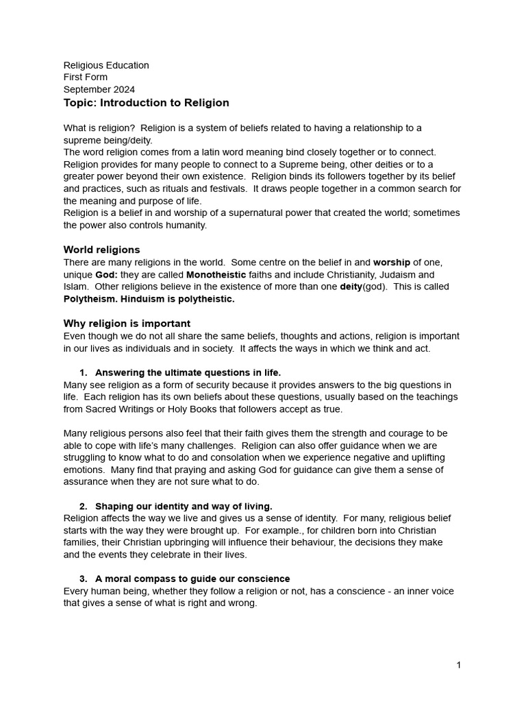 Introduction To Religion Notes | PDF | Polytheism | God