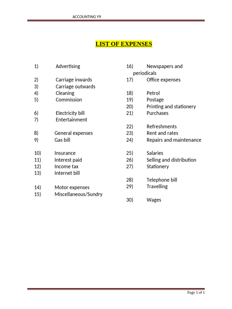 Expenses List | PDF