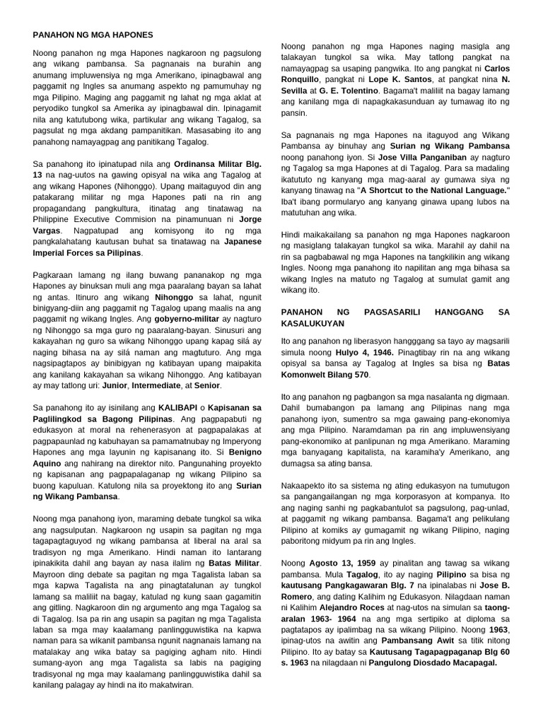 Panahon NG Mga Hapones | PDF