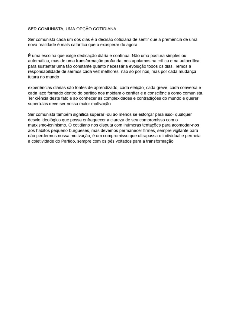 Resenha Sobre Ser Comunista É Uma Opção Cotidiana | PDF