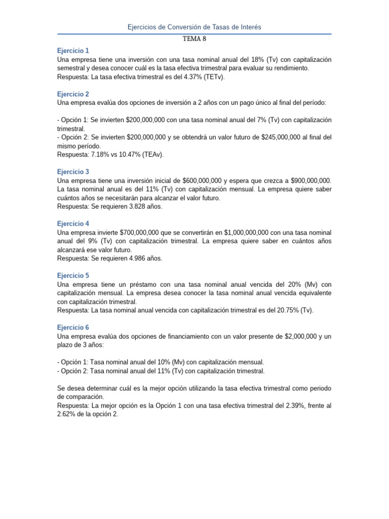 Conversión de Tasas de Interés Empresariales | PDF