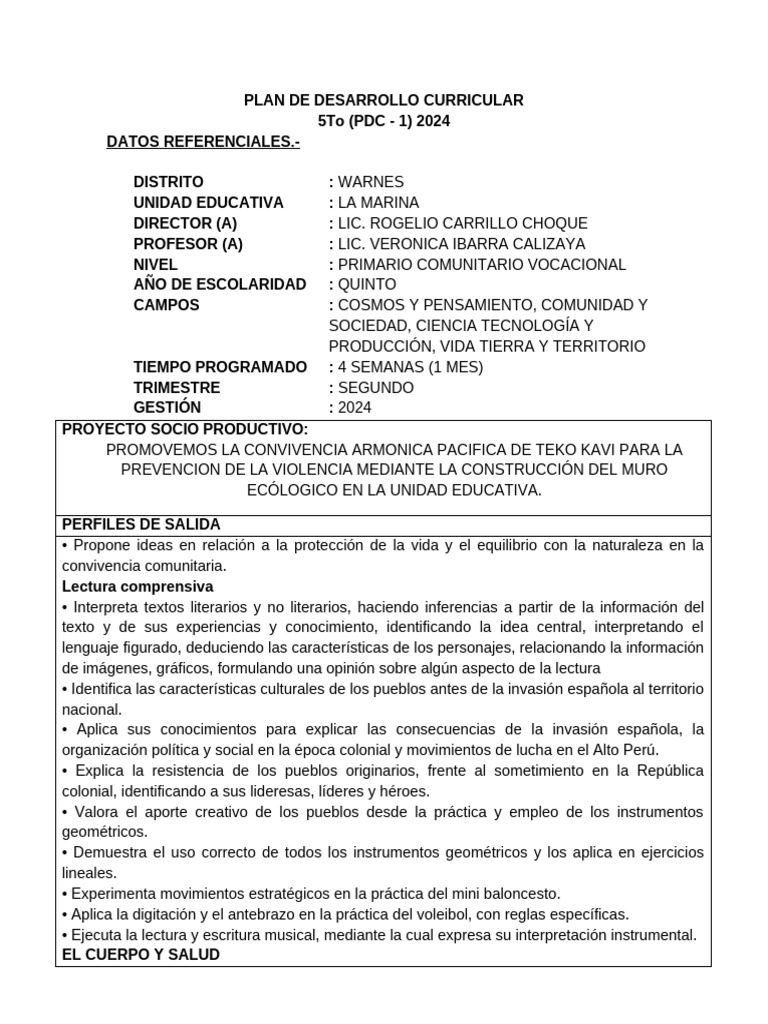 5to Prim - 2do Trim PDC | PDF | Aprendizaje | Enseñando