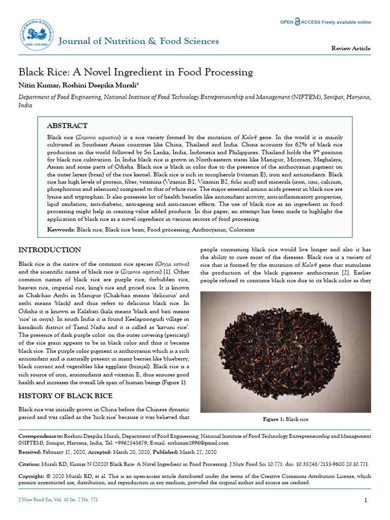 Black Rice A Novel Ingredient in Food Processing | PDF | Flour | Breads