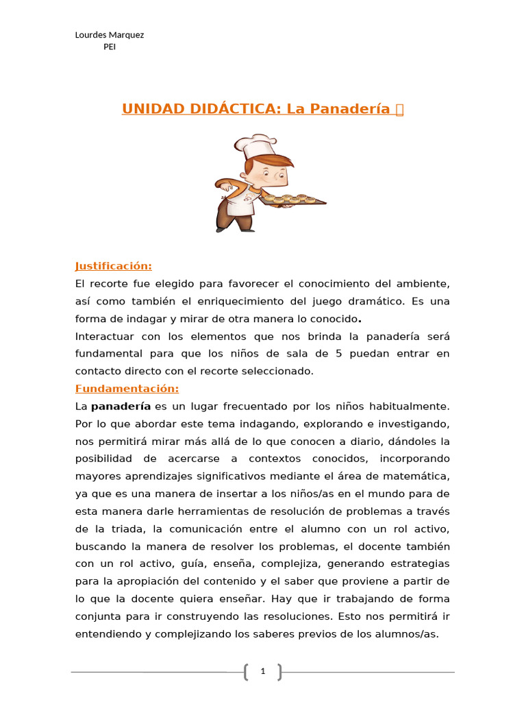 Unidad Didáctica | PDF | Educación de la primera infancia | Panes