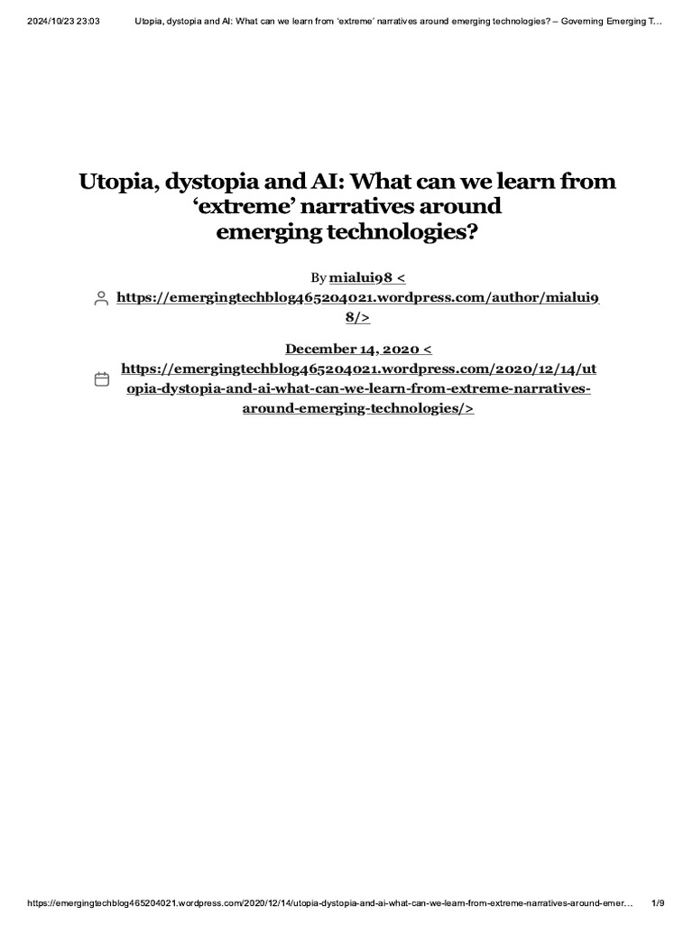 Utopia, Dystopia and AI - What Can We Le.. | PDF
