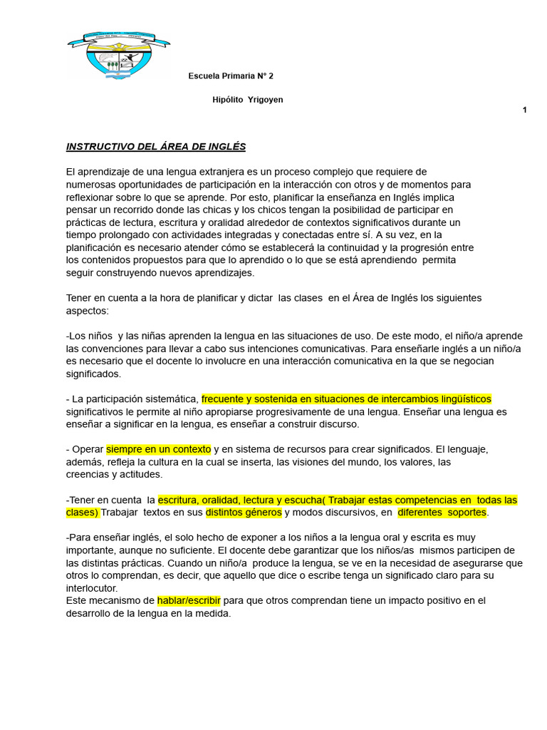 Instructivo de Inglés EP 2 | PDF | Enseñando | Evaluación