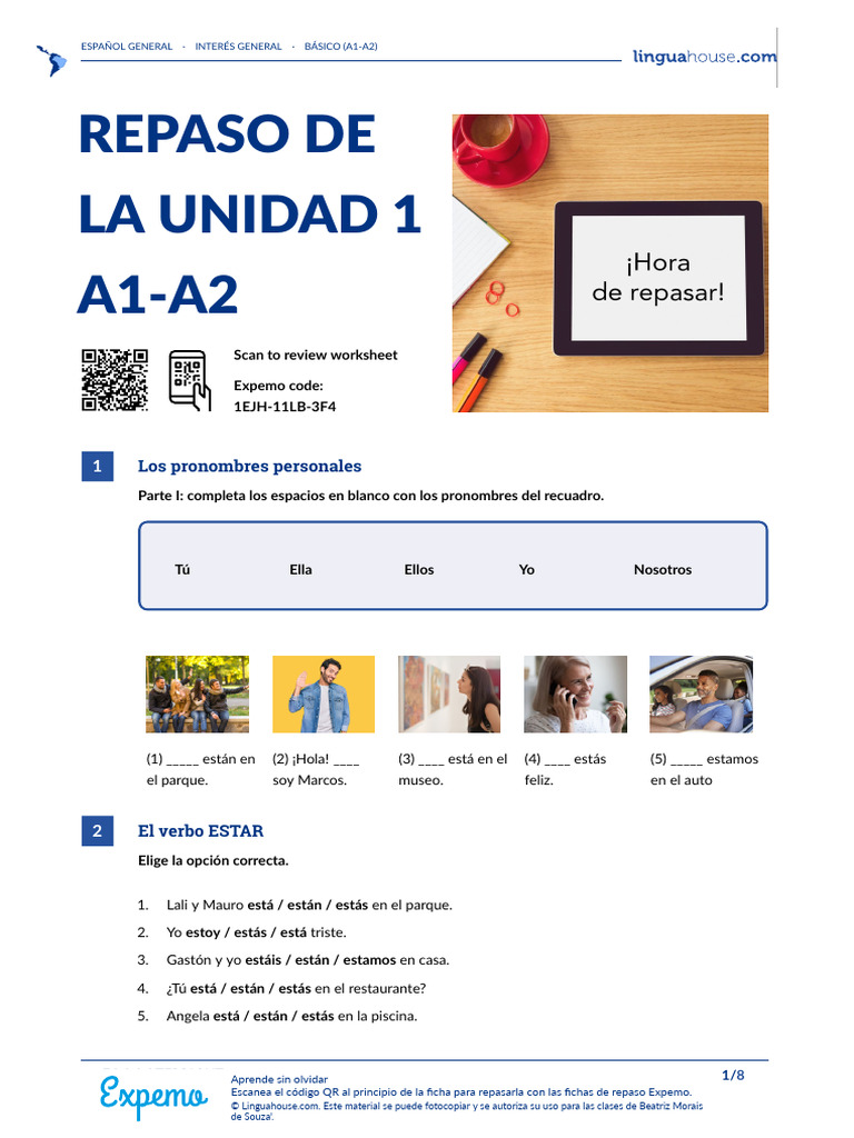 Repaso de La Unidad 1 A1 A2 Centro - Americano Spanish Teacher A1 A2 ...