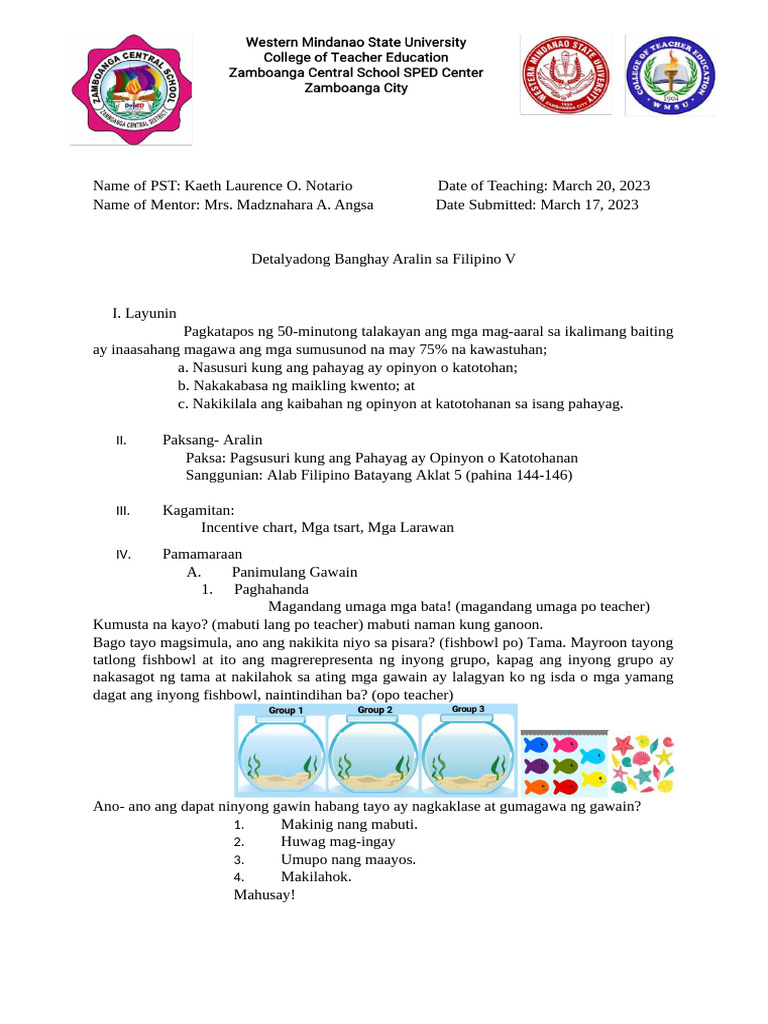 Banghay Aralin Sa Filipino V | PDF