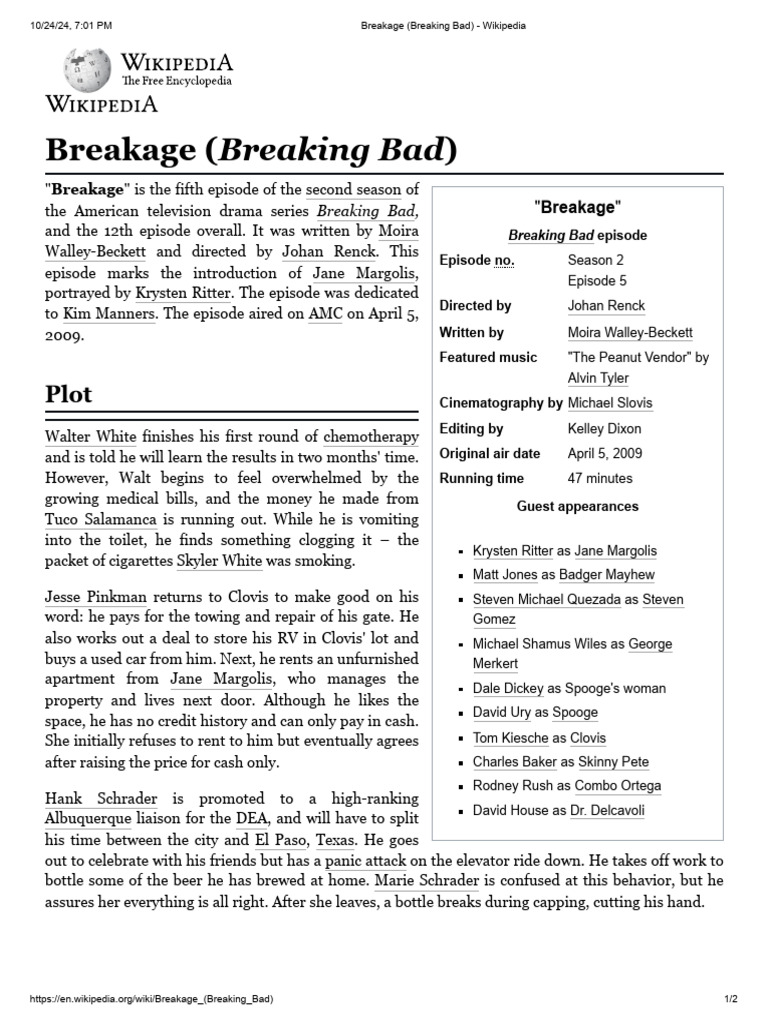 Breakage (Breaking Bad) - Wikipedia | PDF | American Television ...