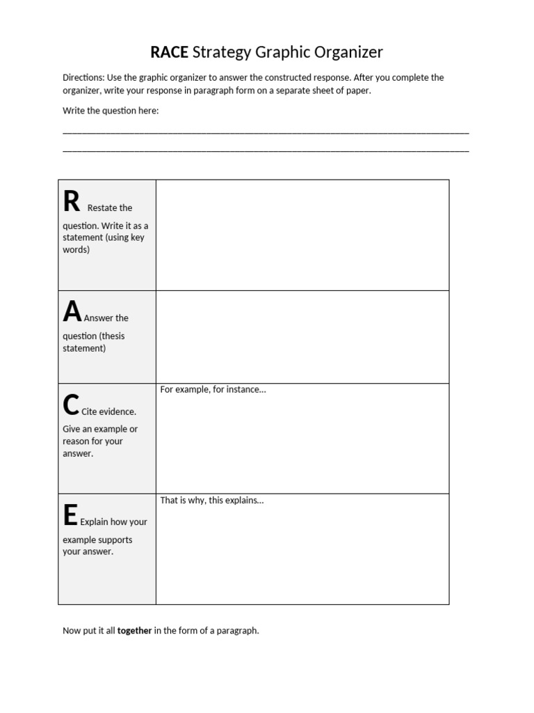 RACE Strategy Graphic Organizer | PDF