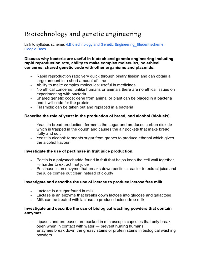 Biotechnology: Bacteria, Yeast, and GMOs | PDF | Genetic Engineering ...