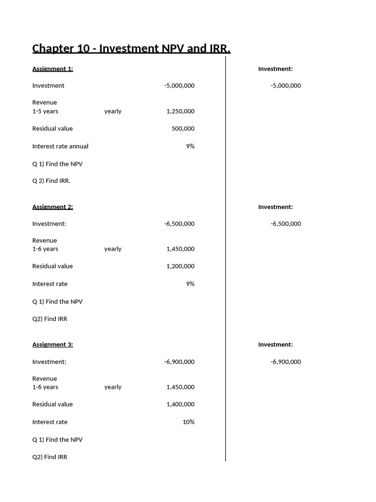 Group Assignment For Chap. 10 - NPV and IRR - 15-03-2022-1 | PDF ...
