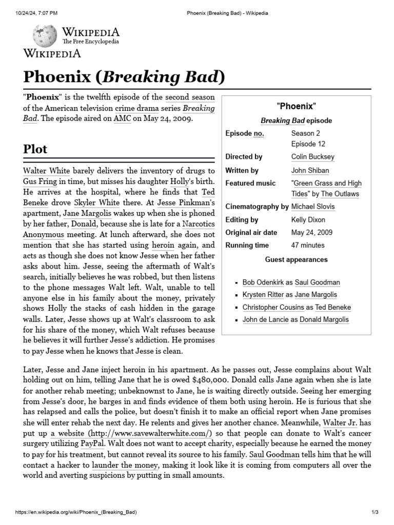 Breaking Bad: Episode 12 - Phoenix | PDF | Television Series About ...