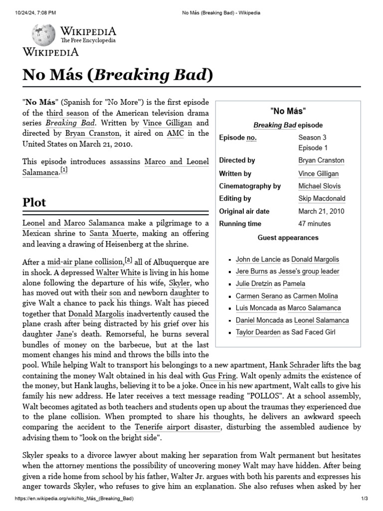 No Más (Breaking Bad) - Wikipedia | PDF | American Television Episodes ...