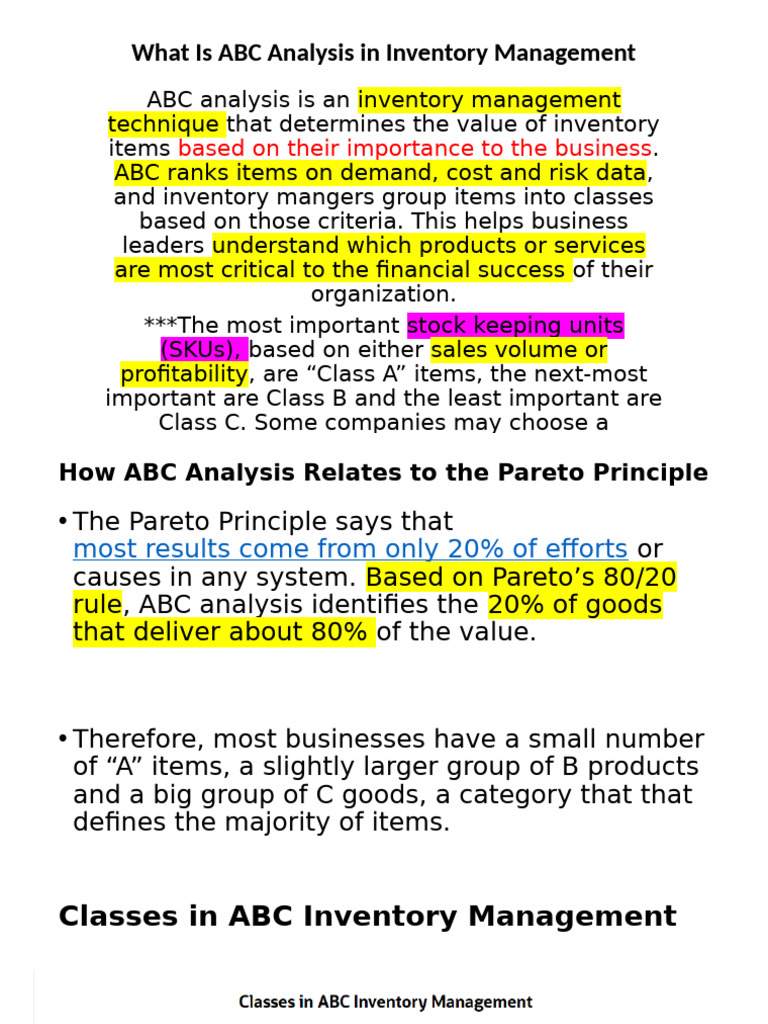 ABC Analysis in Inventory Management | PDF | Inventory | Forecasting