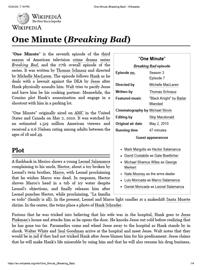 "Breaking Bad: One Minute Overview" | PDF | Television Shows ...
