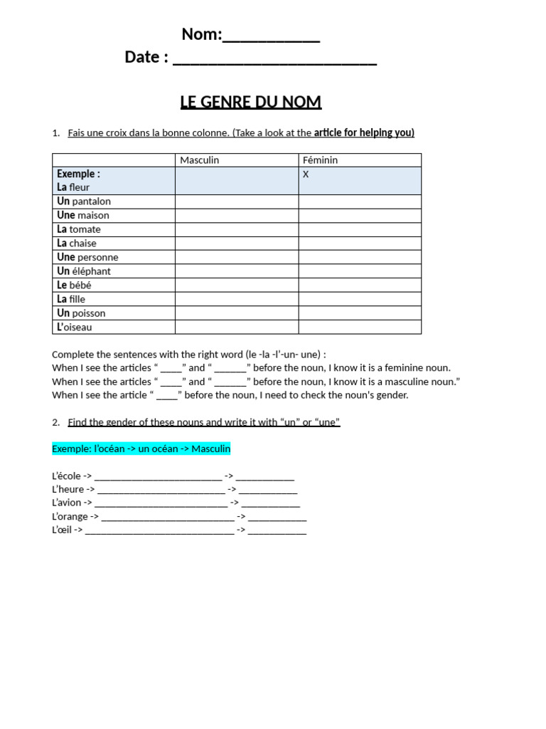 Genre et nombre des noms en français | PDF | Arts du langage et ...