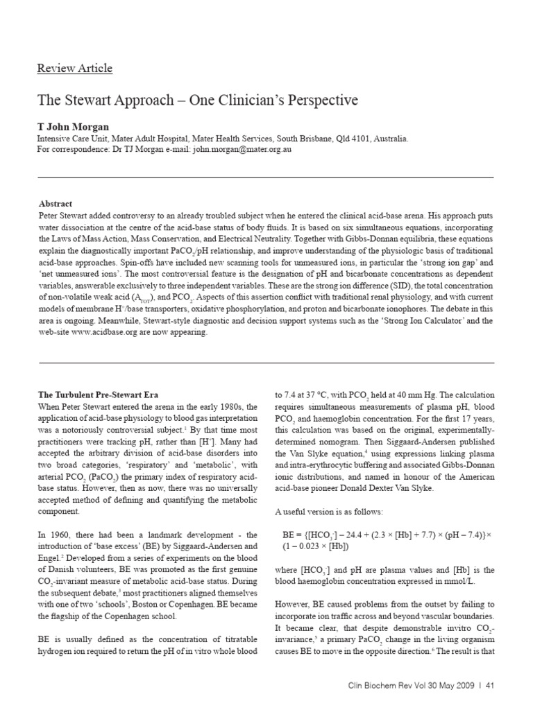 Stewart Approach to Acid-Base Physiology | PDF | Ph | Kidney