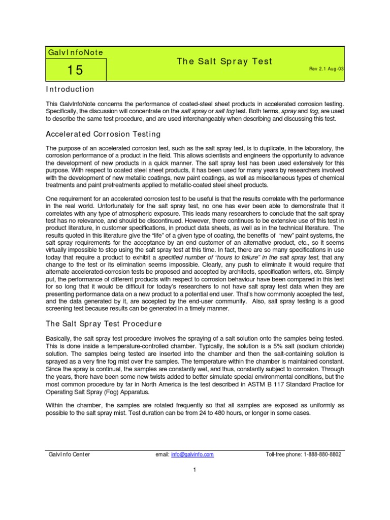 Salt Spray Test | PDF | Galvanization | Rust