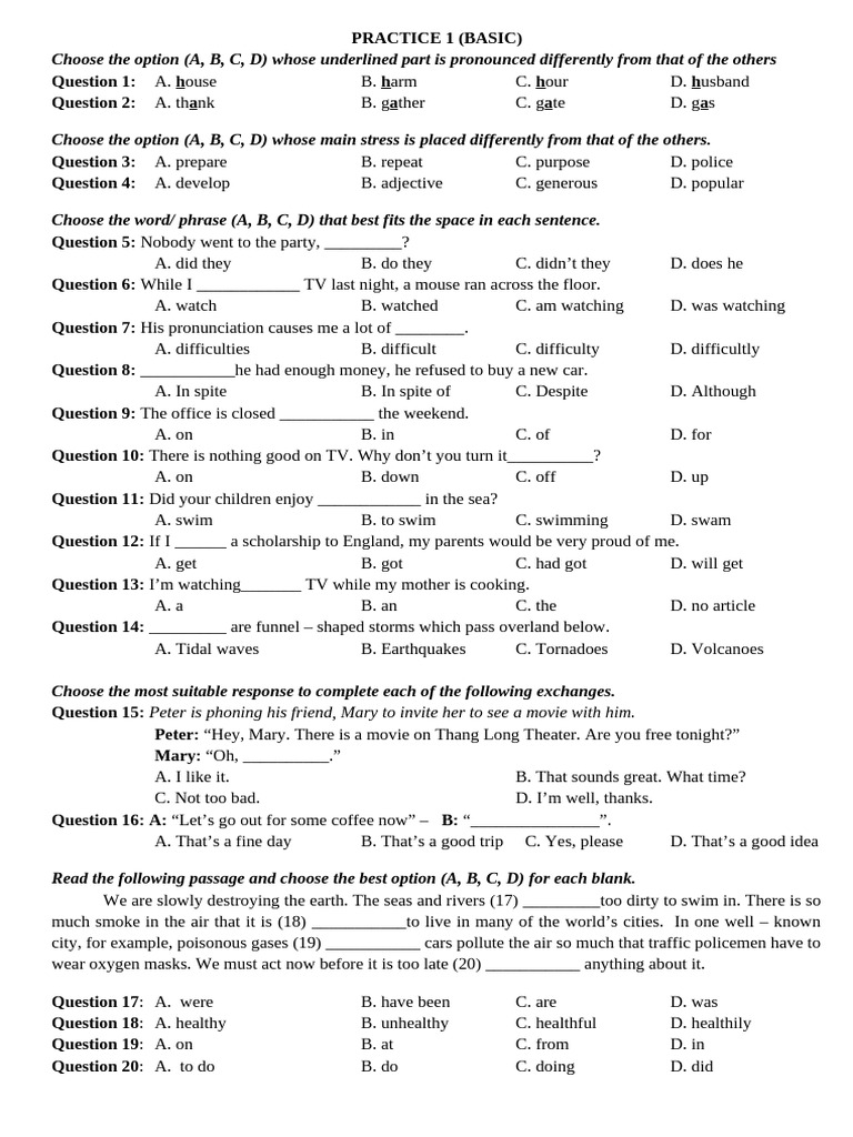 PRACTICE EXAM 1-5 HSG (BASIC) RÈN LUYỆN | PDF | Malaysia | Vegetables