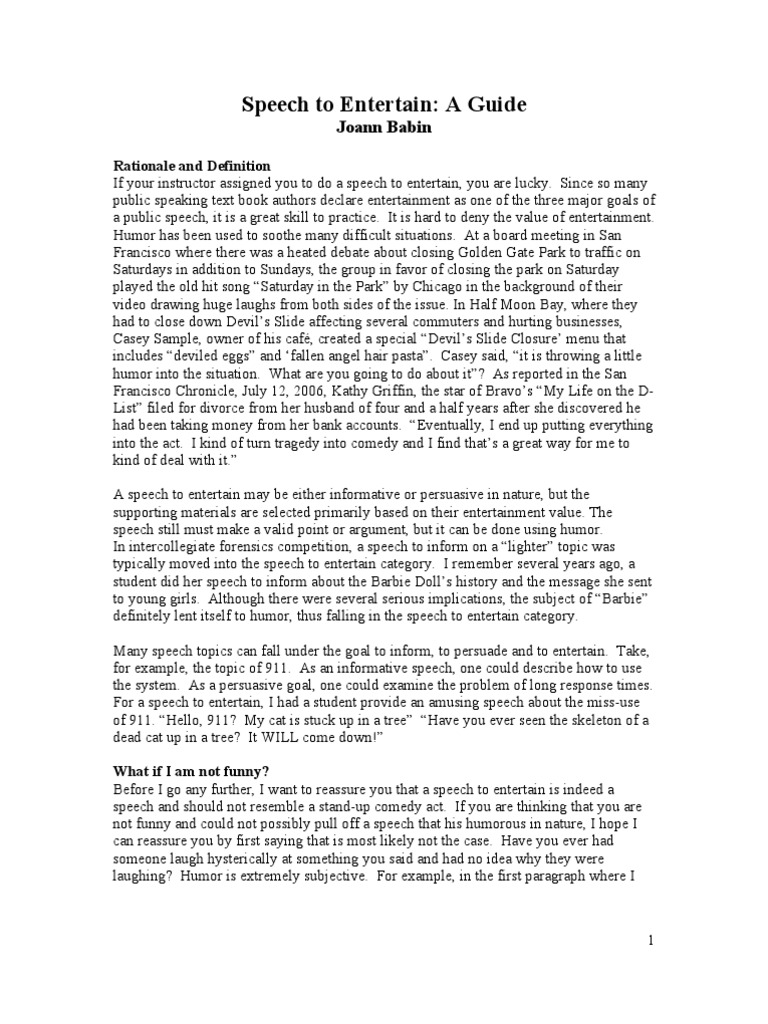 Speech To Entertain: A Guide: Joann Babin | PDF | Barbie | Jokes