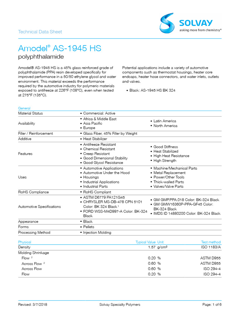 Amodel® AS 1945 HS Datasheet | PDF | Strength Of Materials ...