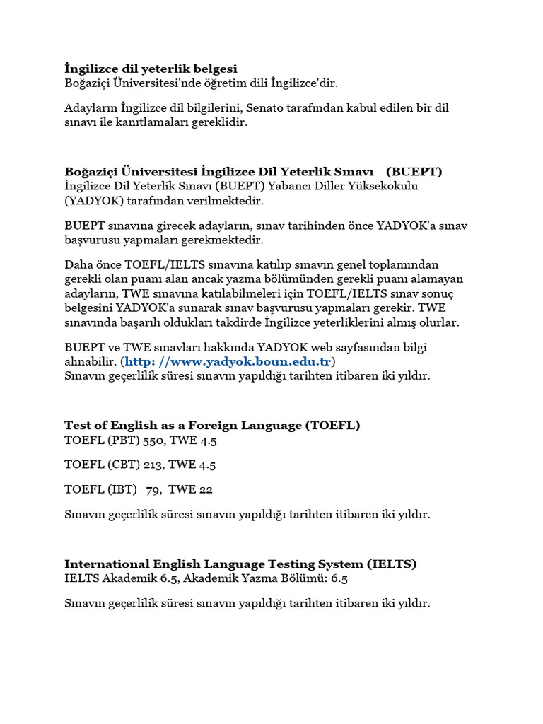 Ingilizce Dil Yeterlik Bilgisi | PDF